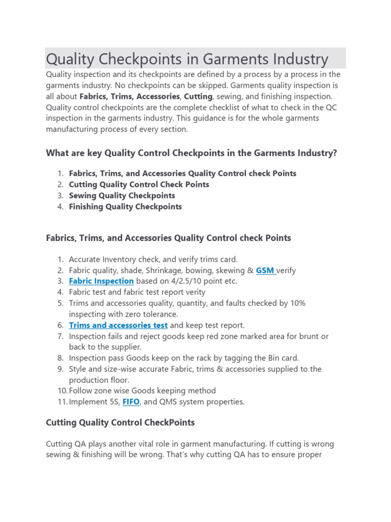 Quality_Checkpoints_in_Garments_Industry__1708012191 | PDF | Textiles ...