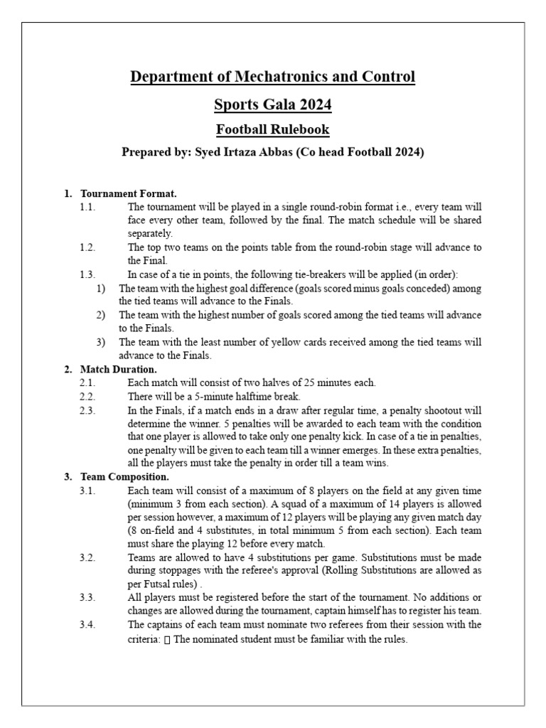 Football Rulebook for Sports Gala 2024 | PDF | Sport Variants ...