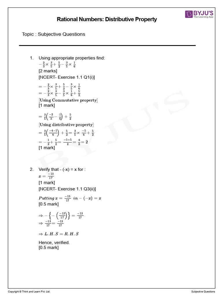 Rational Numbers- Distributive Property _SUB | PDF | Numbers ...