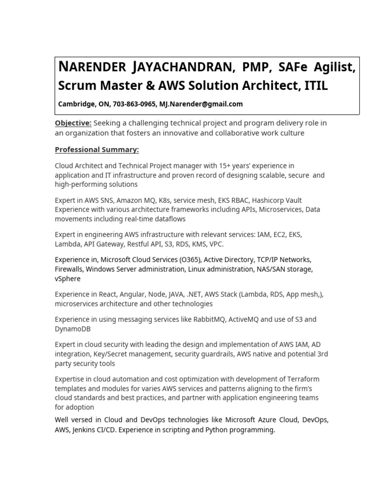 Narender- CV PM | PDF | Amazon Web Services | Cloud Computing