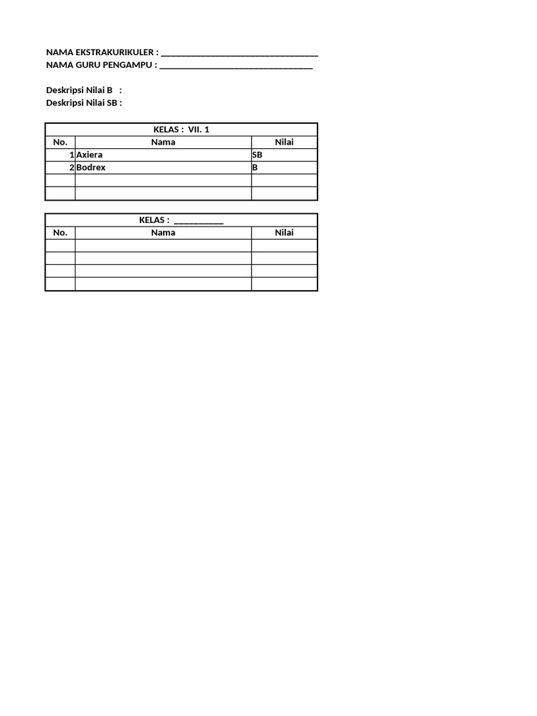 REKAP EKSKUL-1 | PDF
