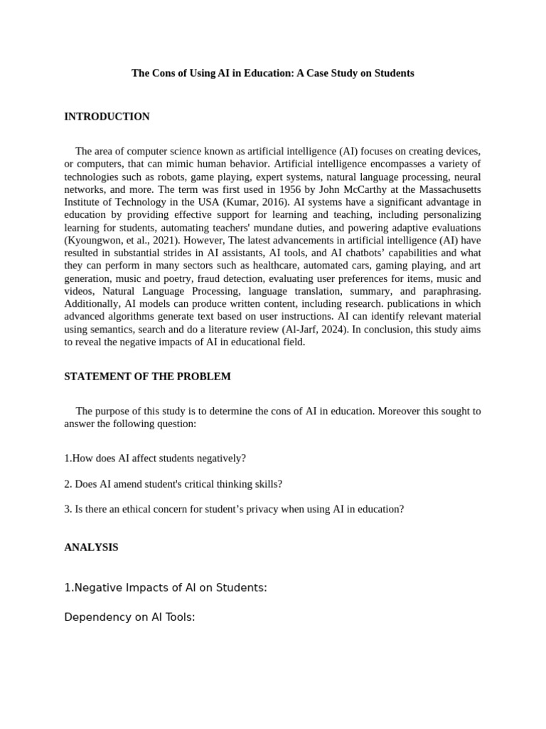 AI's Negative Impact on Education | PDF | Artificial Intelligence | Intelligence (AI) & Semantics