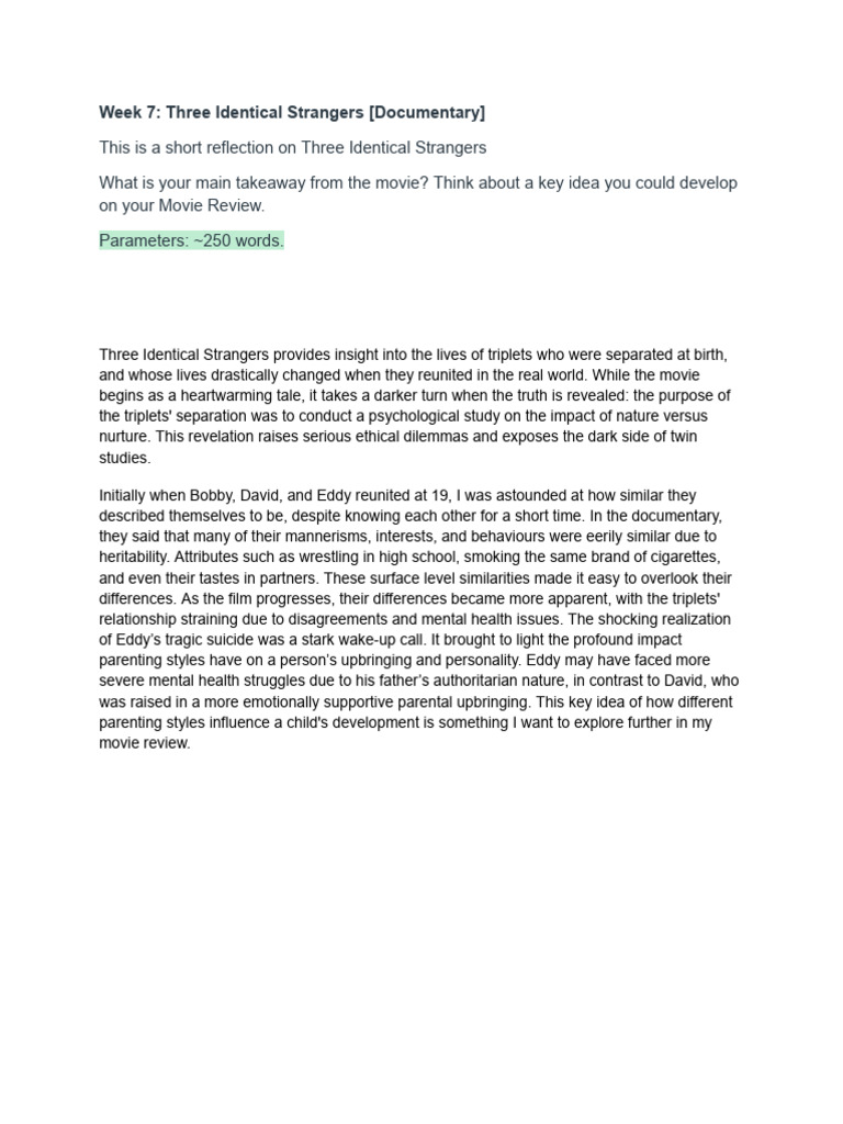 Insights from Three Identical Strangers | PDF