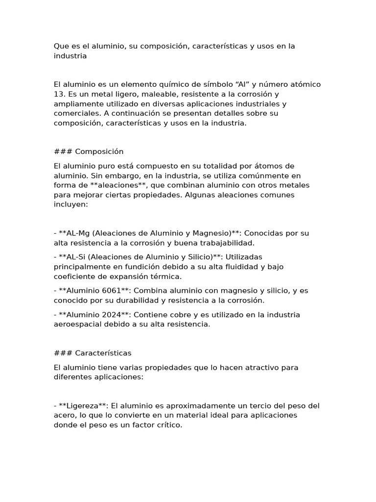Aluminio: Composición, Características y Usos | PDF | Aluminio | Aleación