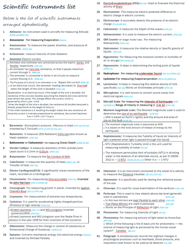 Comprehensive List of Scientific Instruments | PDF | Thermometer | Waves