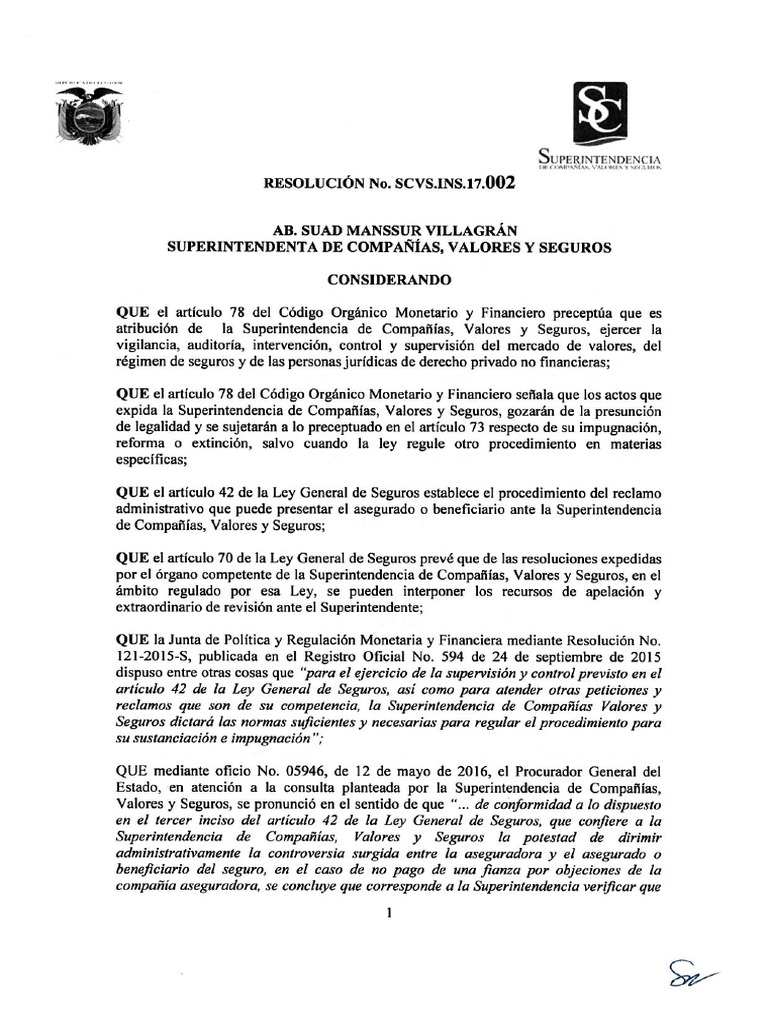 Scvs-Ins-17-002 Reglamento Reclamos y Recursos en Materia de Seguros | PDF