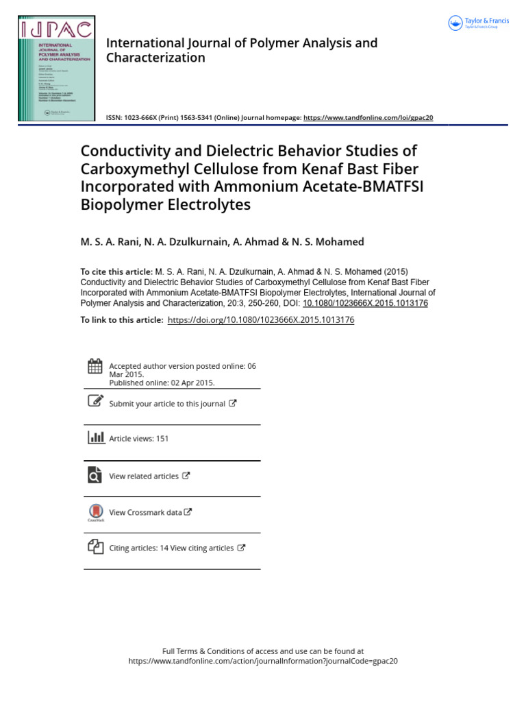 Conductivity and Dielectric Behavior Studies of Carboxymethyl Cellulose from Kenaf Bast Fiber ...