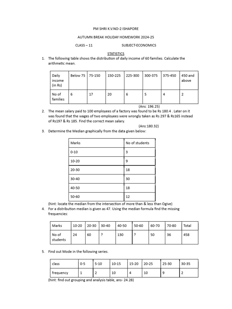 Autumn Break HHW-11 Eco (2024-25) | PDF | Economics | Salary
