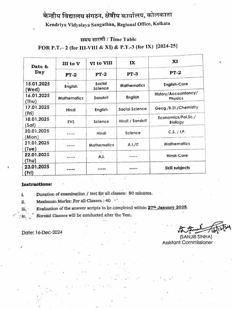 PT 2 Time Table | PDF