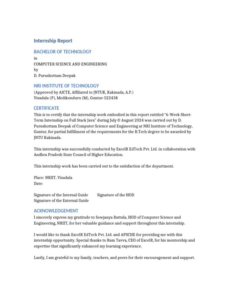 Internship Report D Purushottam Deepak | PDF | Educational Technology ...