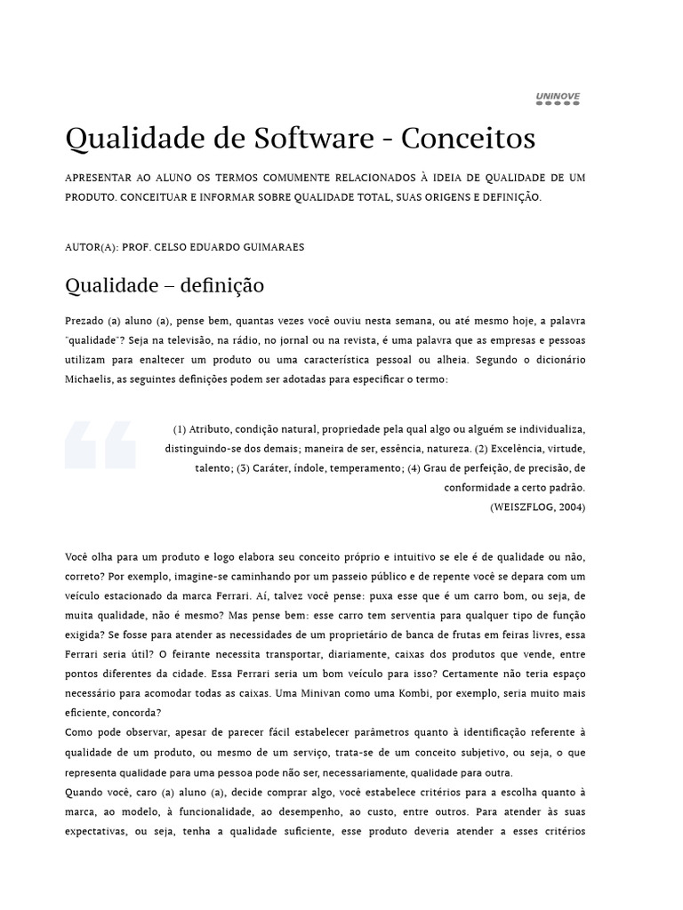 Qualidade de software | PDF | Qualidade (negócios) | Despesa Qualidade de software | PDF | Qualidade (negócios) | Despesa