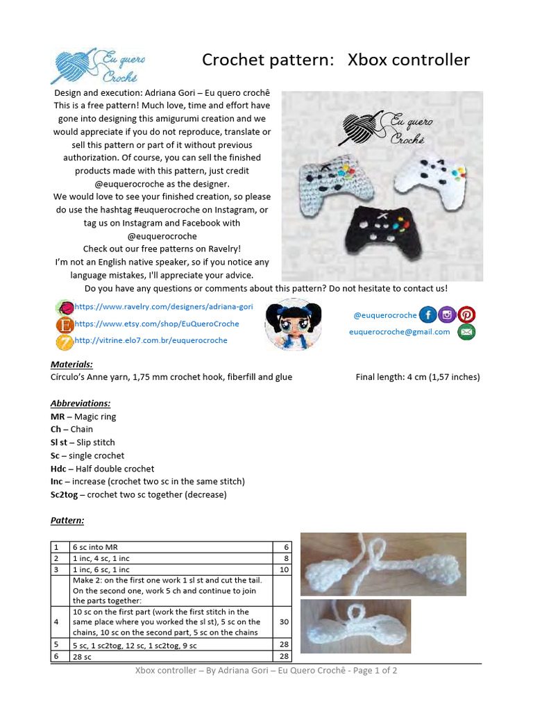 Free Crochet Xbox Controller Pattern | PDF | Crochet | Ropework