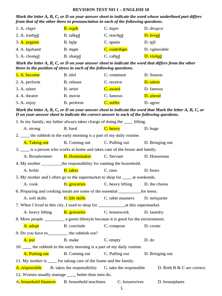 3. REVISION TEST NO 1 (HS) | PDF | Adele