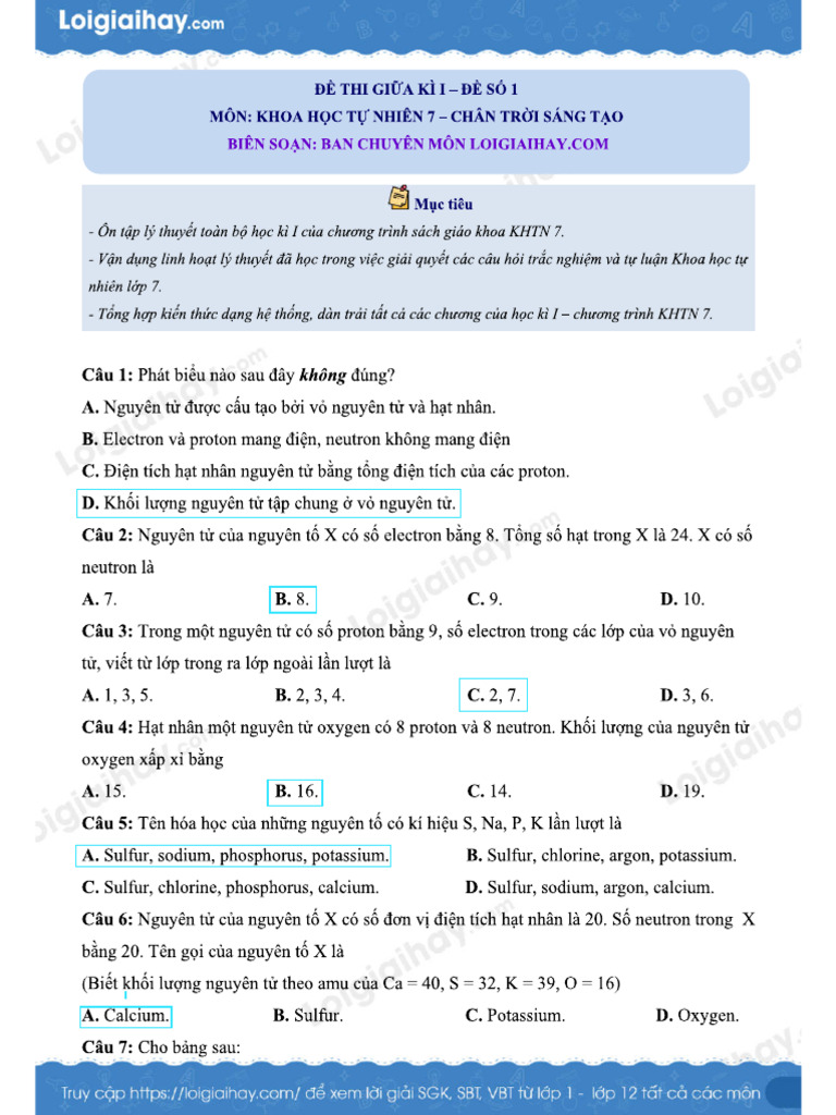 ĐỀ ÔN TẬP KHTN 7 | PDF