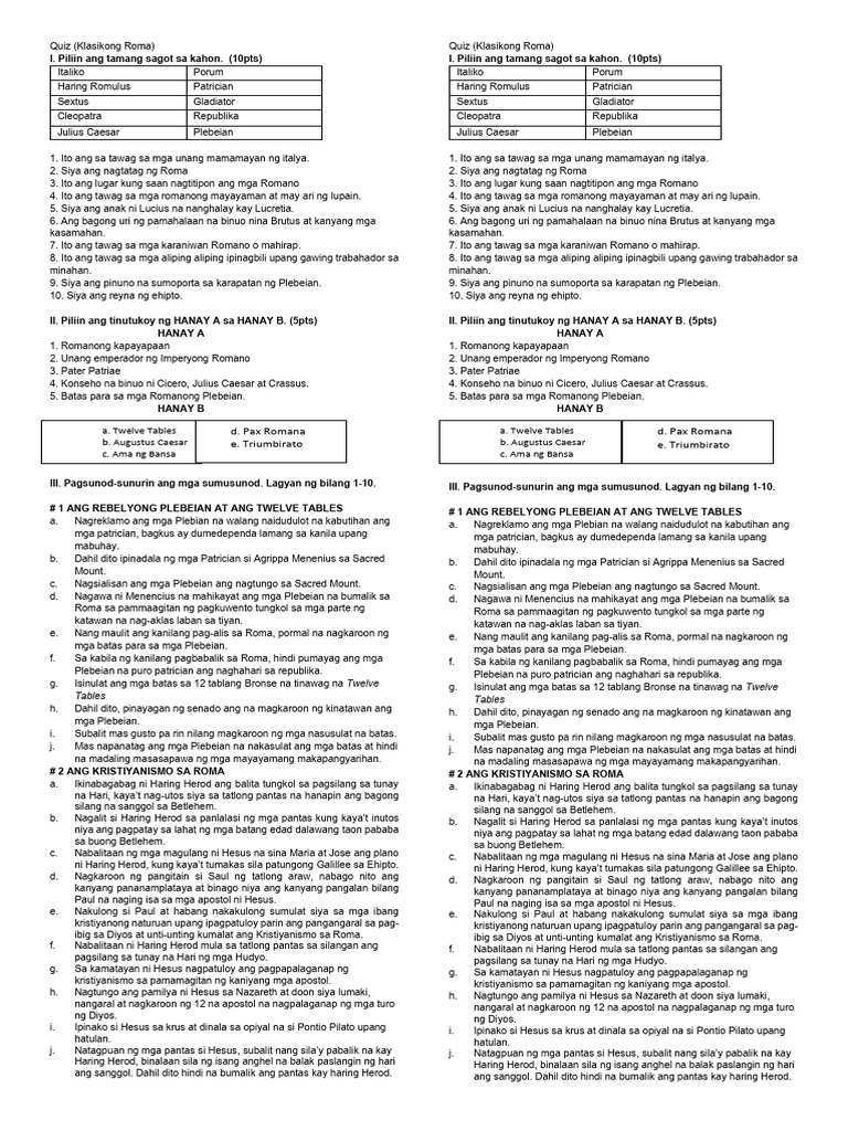 Quiz Klasikong Roma | PDF