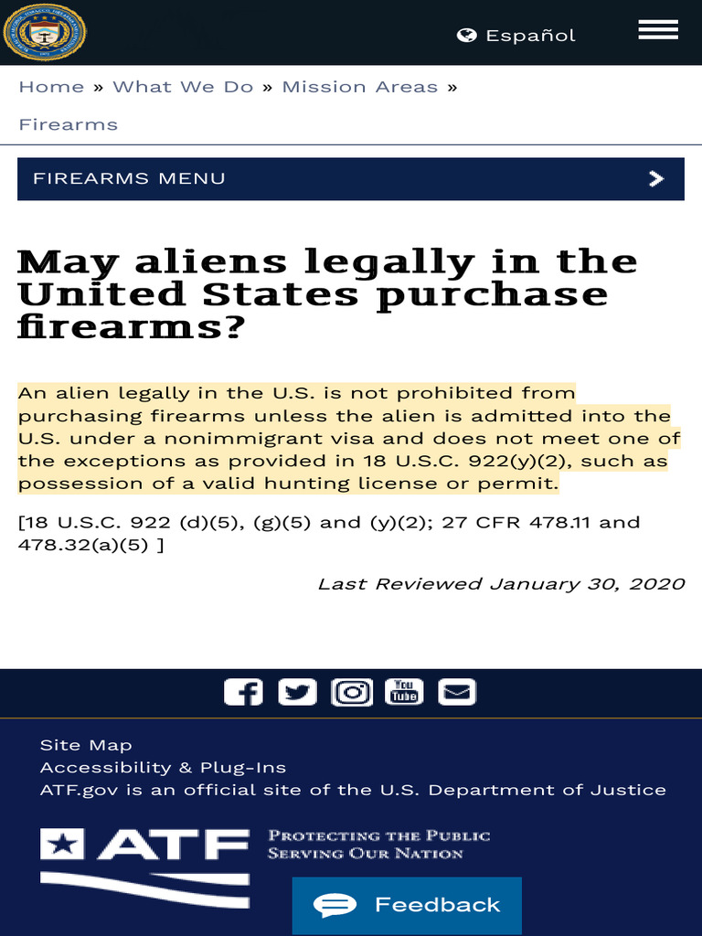 May Aliens Legally in The United States Purchase Firearms Bureau of ...