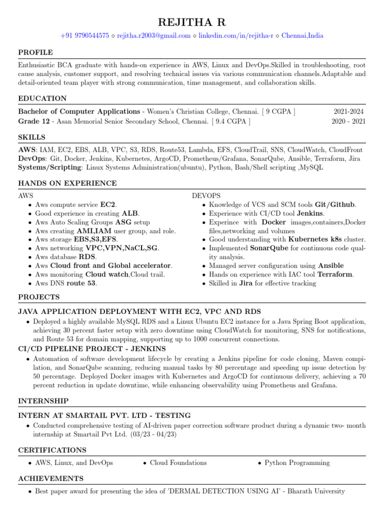 REJITHA_RESUME1 (1) | PDF | Amazon Web Services | Information Technology