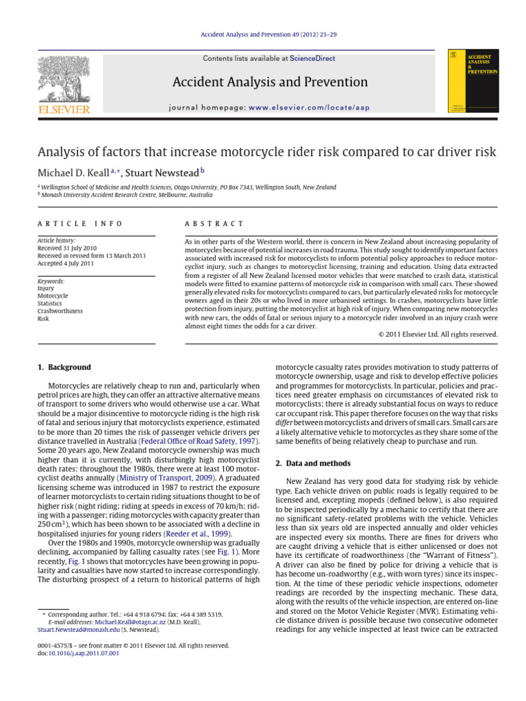 Analysis of factors that increase motorcycle rider risk compared to car driver risk | PDF ...