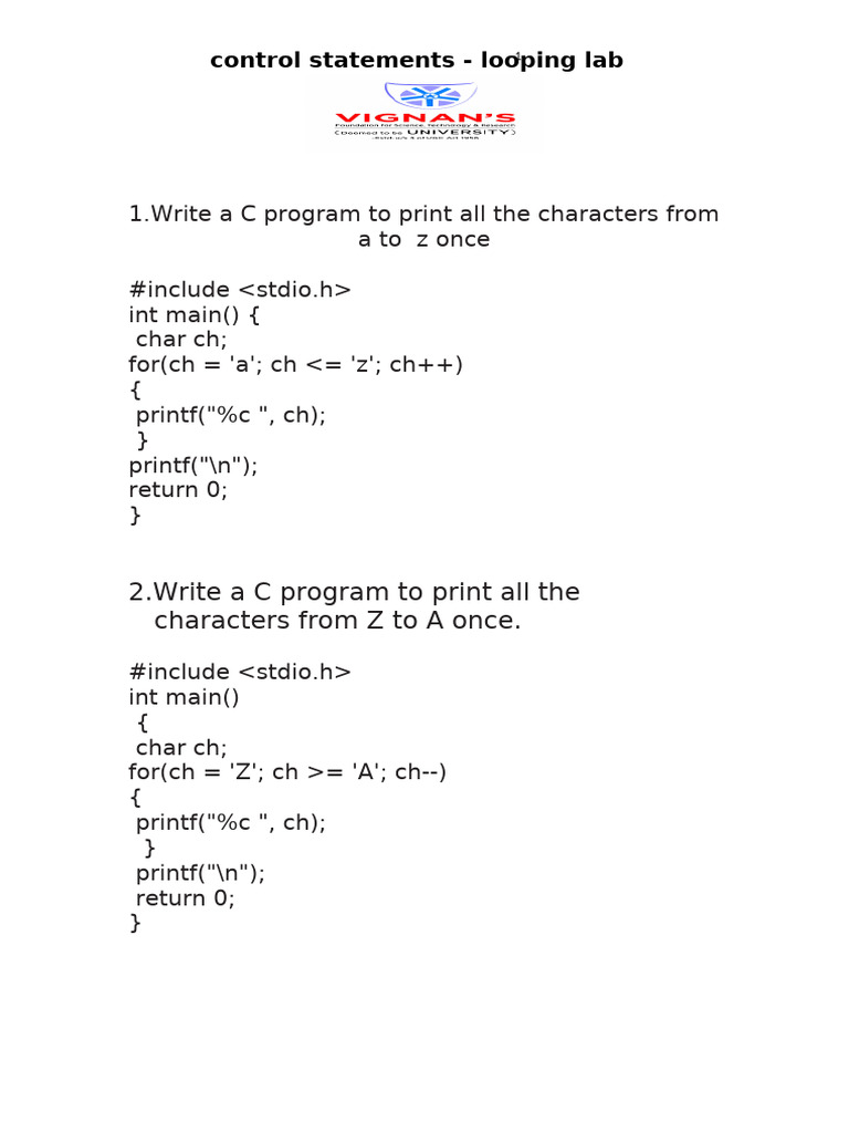 Control Statments Looping Lab 1 | PDF