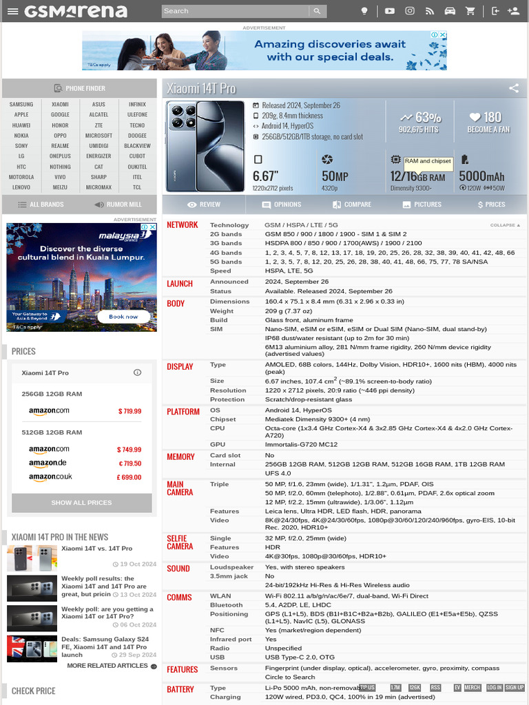 Xiaomi 14T Pro Specifications Overview | PDF | Xiaomi | Information Appliances