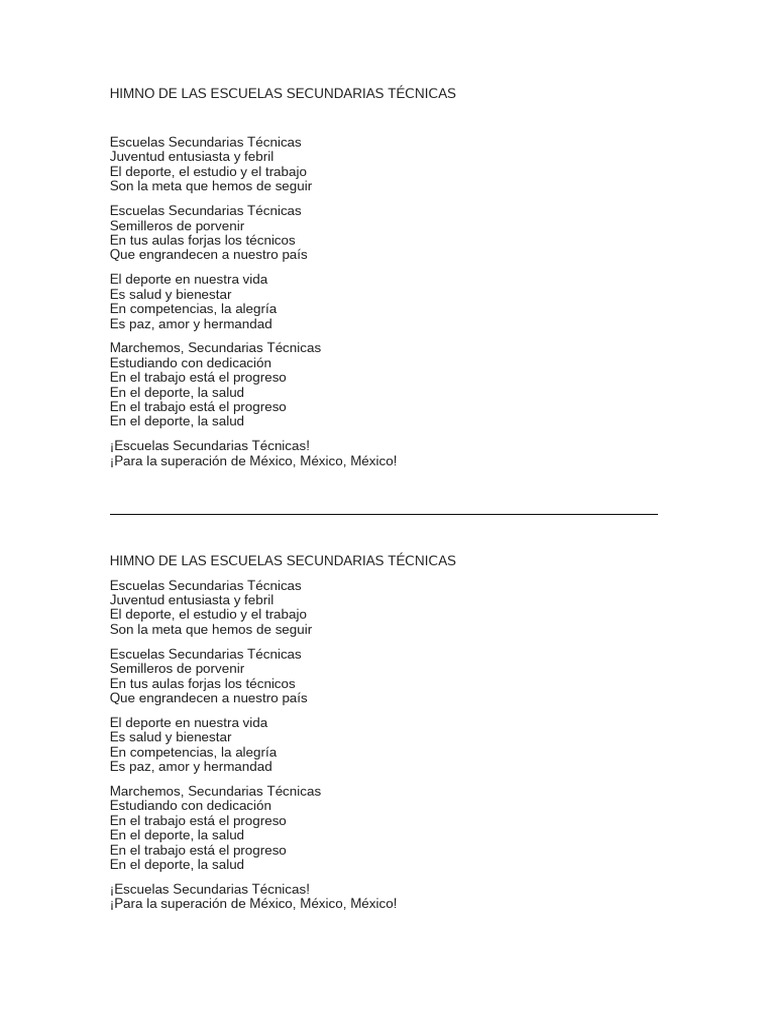 Himno de Las Escuelas Secundarias Técnicas | PDF