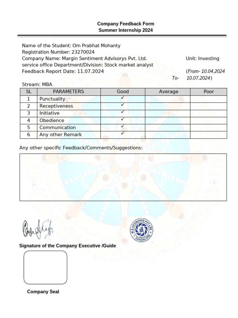 OUTR Company Feedback Form | PDF