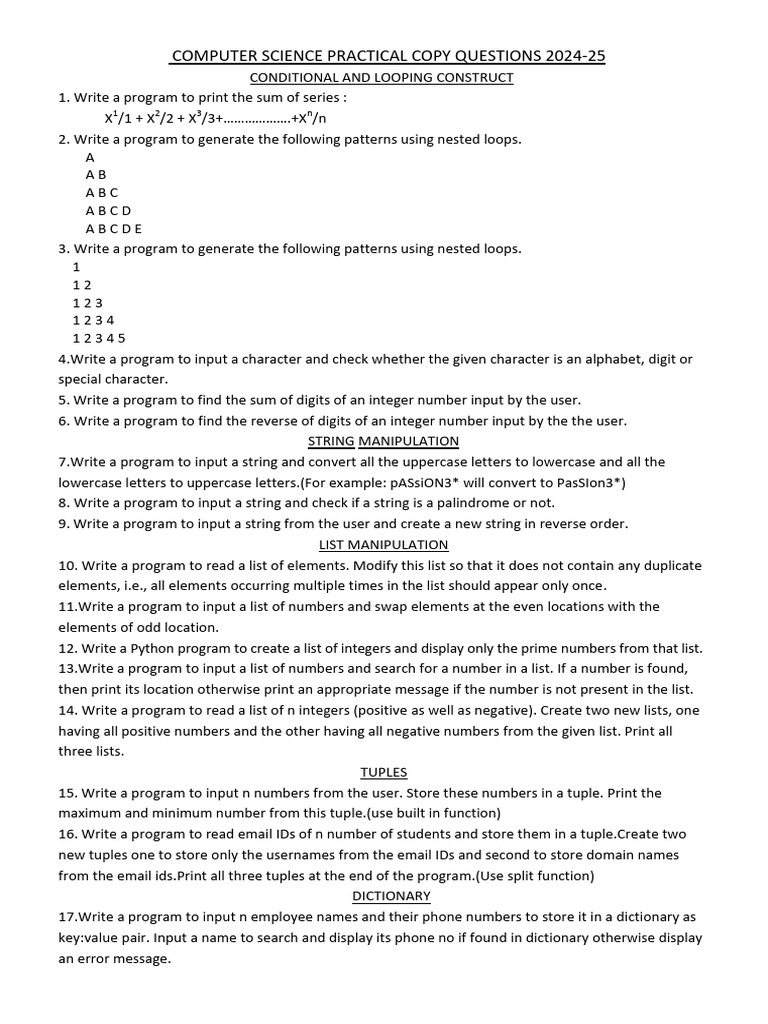 Computer Science Practical 2024-25 | PDF | String (Computer Science) | Function (Mathematics)