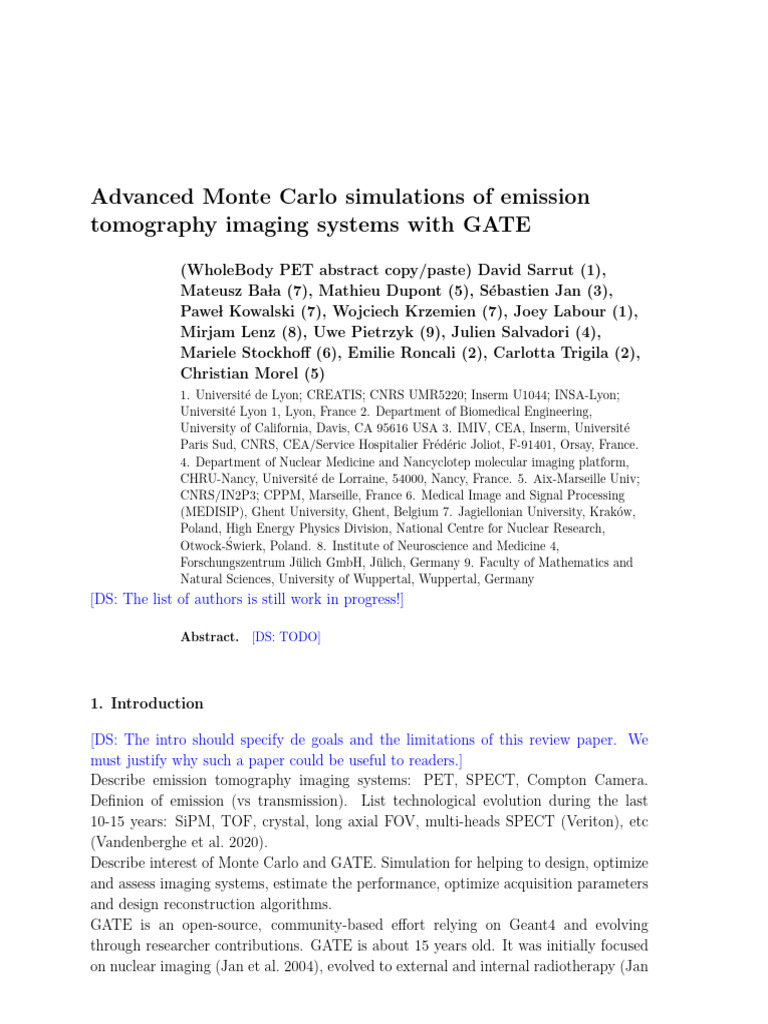 Advanced Monte Carlo Simulations of Novel Imaging Systems With GATE | PDF | Positron Emission ...