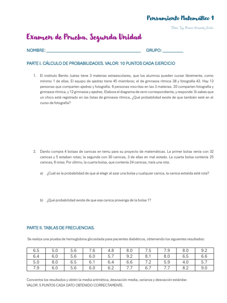 Examen Prueba2 Proba | PDF | Matemáticas | Estadísticas descriptivas