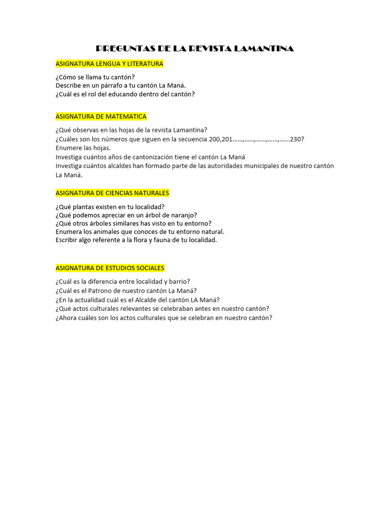 Preguntas de La Revista Lamantina | PDF