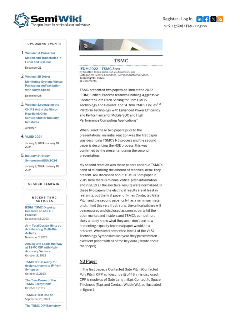 IEDM 2022 - TSMC 3nm - SemiWiki | PDF | Semiconductor Device Fabrication | Electronics