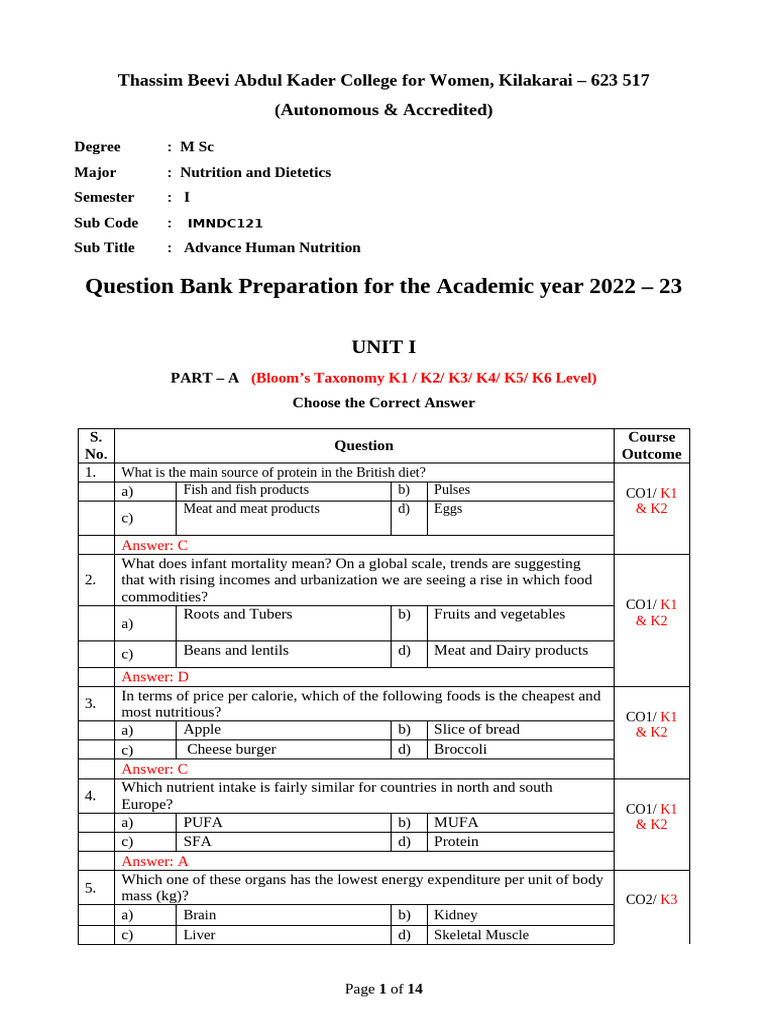 Advanced Human Nutrition Question Bank | PDF | Carbohydrates | Proteins