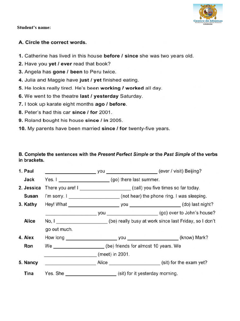 Homework Present Perfect and Past Simple Basic 11 | PDF