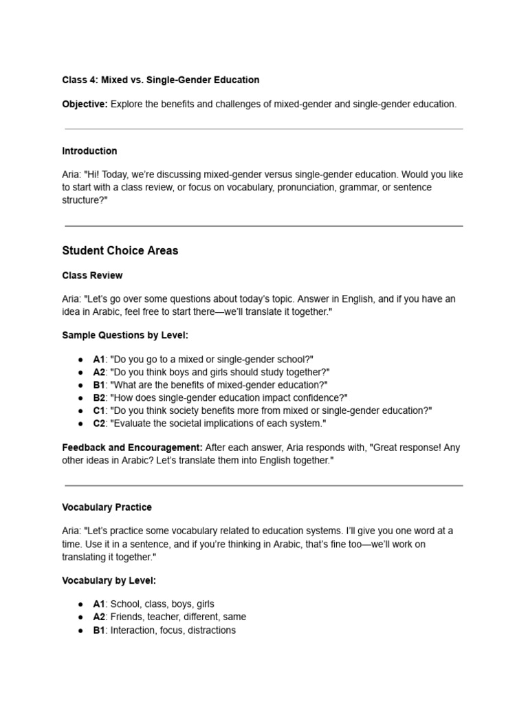 Class 4 - Mixed vs. Single-Gender Education | PDF | English Language ...