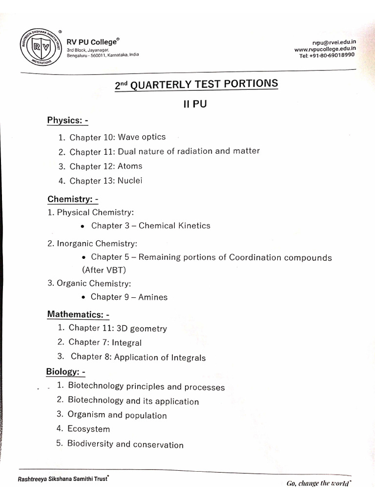 2nd Quarterly Test-2 Portions (II PU) | PDF