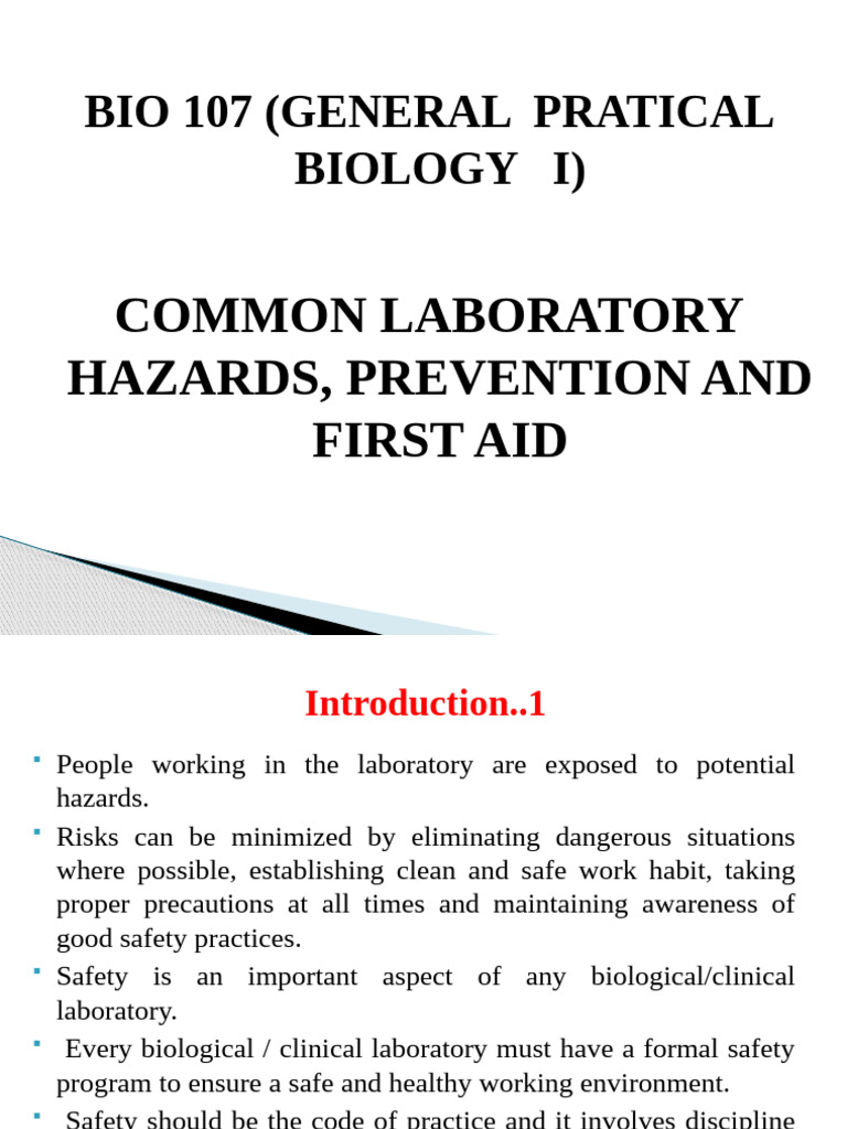 Bio 107 Prevention of Lab Hazards and First Aid | PDF | Laboratories ...