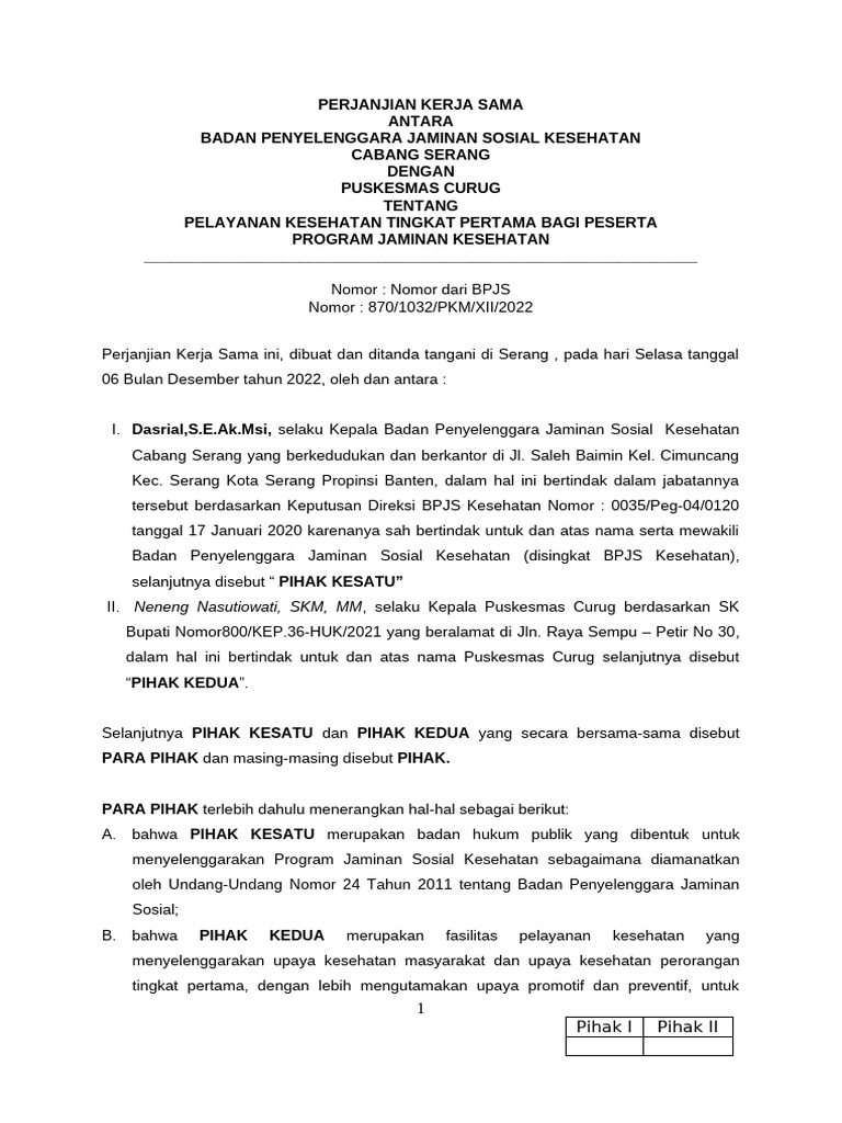 Template PKS Puskesmas BLUD Tahun 2023 Update | PDF