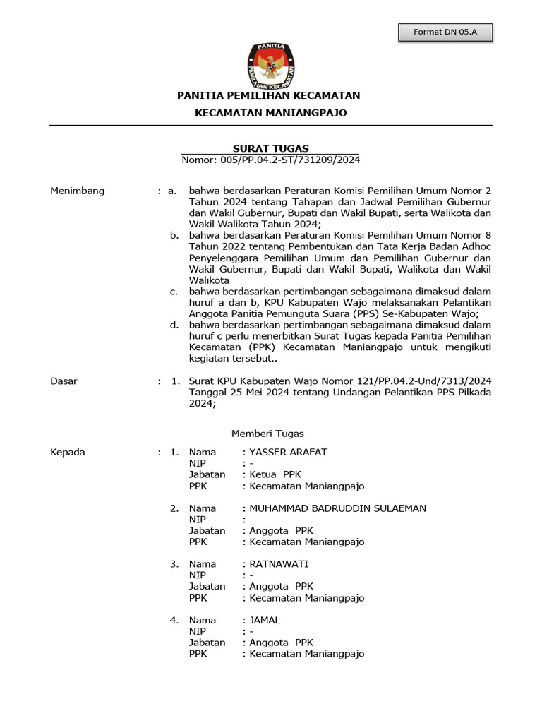005 Surat Tugas PPK 5 Orang | PDF