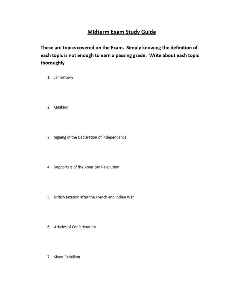 Midterm Exam Study Guide Topics | PDF