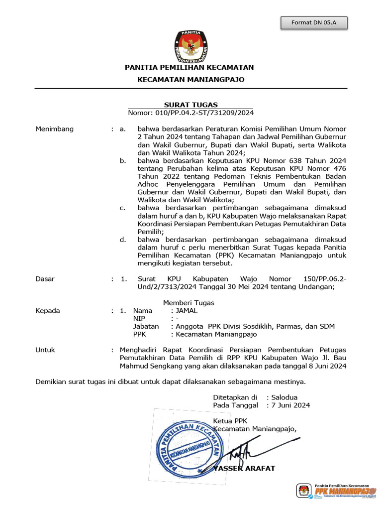 010 Surat Tugas PPK 1 Orang - Sign | PDF