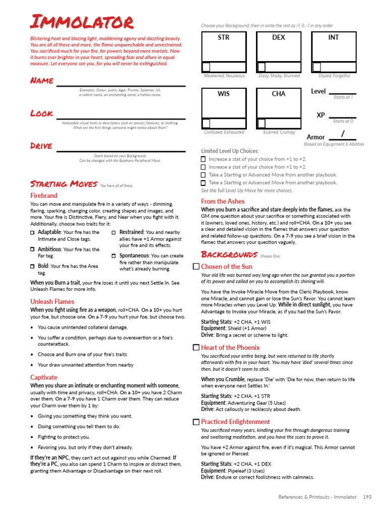 Immolator Character Overview | PDF | Fires