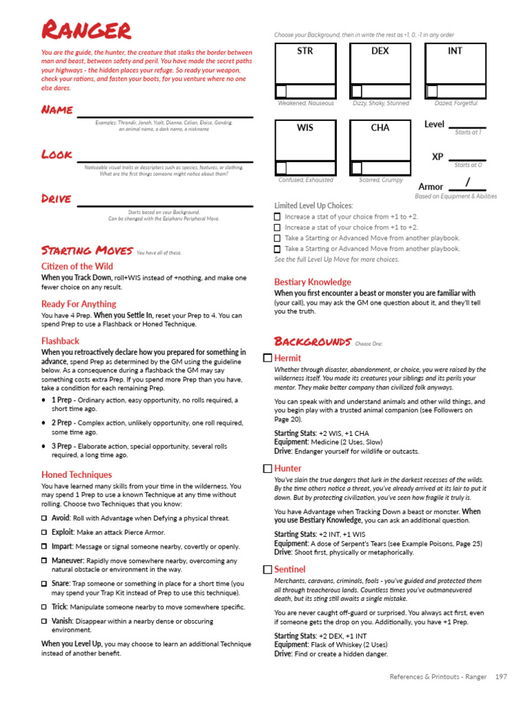 Chasing Adventure 1.6-Ranger Character Sheet | PDF