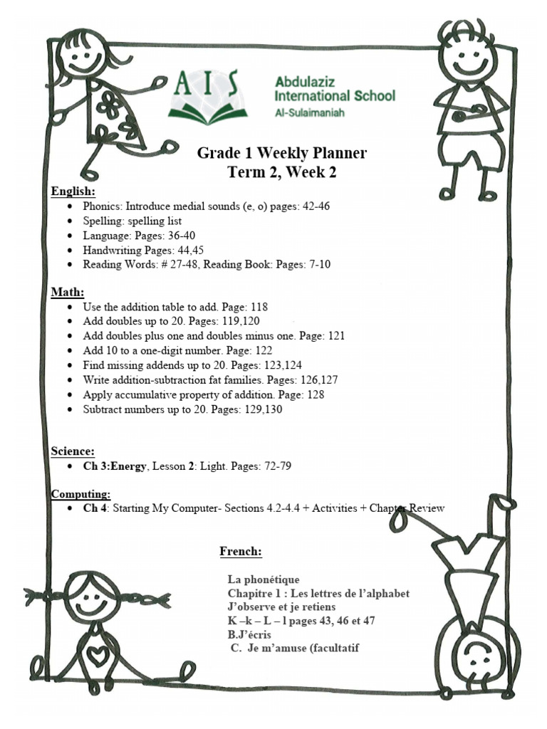 24_Grade_1_Term_2__Week_2_Weekly_Plan | PDF