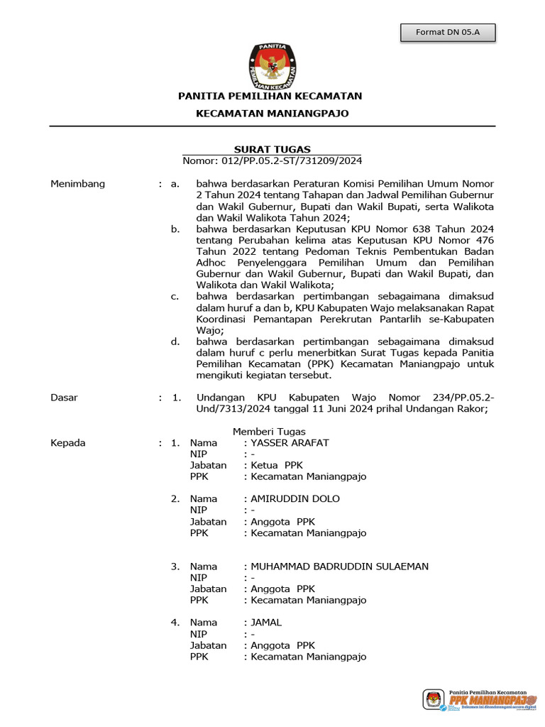 012 Surat Tugas PPK 4 Orang_sign | PDF