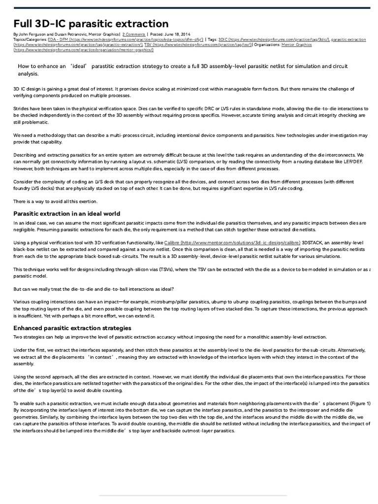 Full 3D-IC Parasitic Extraction - Tech Design Forum Techniques | PDF | Electronic Design ...