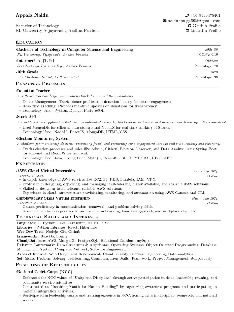 70 ATS Rating Resume Template 1 | PDF | Amazon Web Services | Cloud Computing