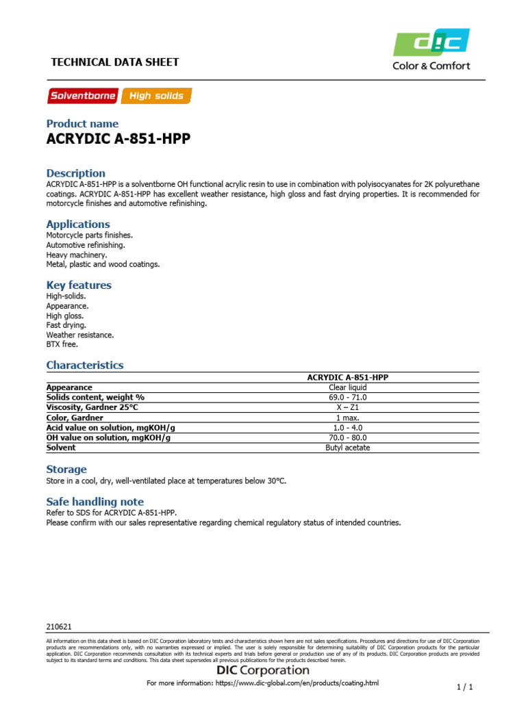 Acrydic A-851-Hpp Basic en | PDF | Chemical Substances | Materials