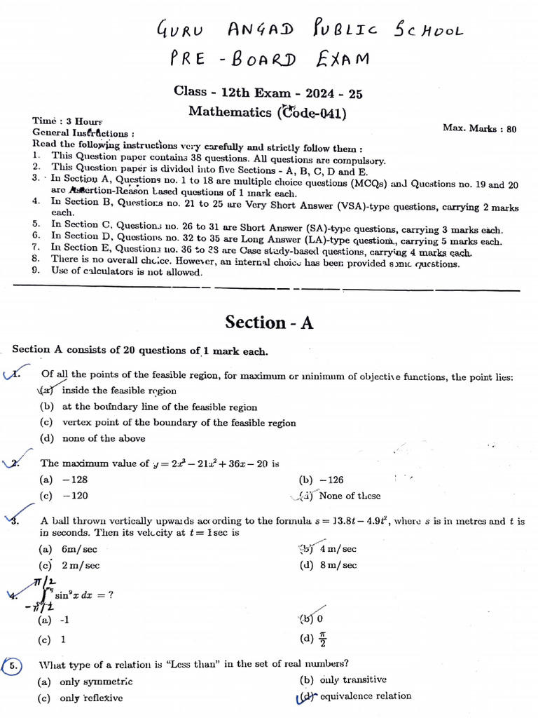 GAPS 12th Maths PB1 2024-25 | PDF | Elementary Geometry