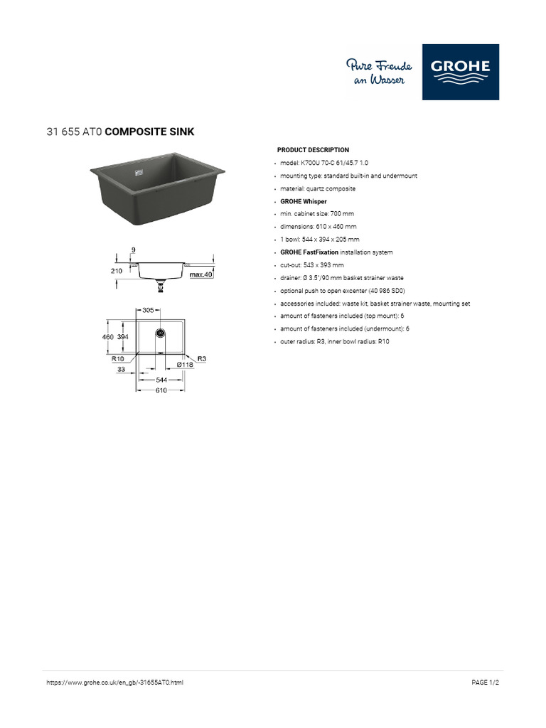 GROHE Specification Sheet 31655AT0 | PDF