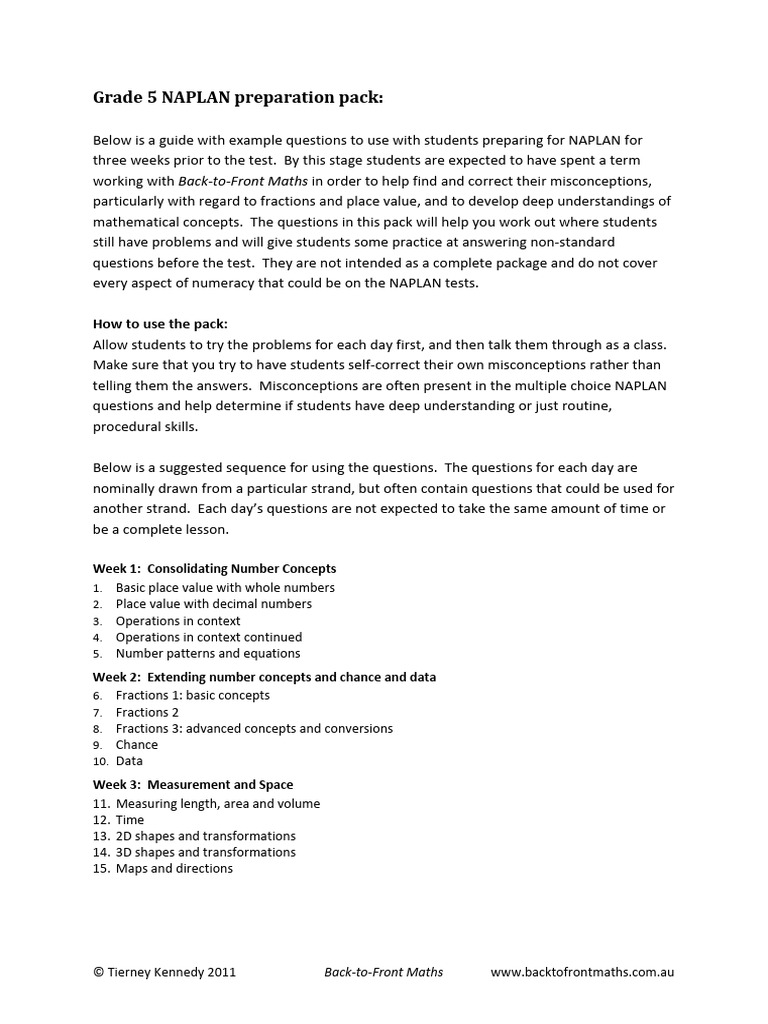 Grade 5 NAPLAN Maths Prep Pack | PDF | Numbers | Mathematics